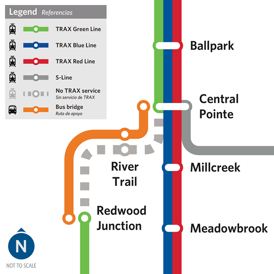 TRAX Green Line Construction and Bus Bridge Between Redwood Junction ...